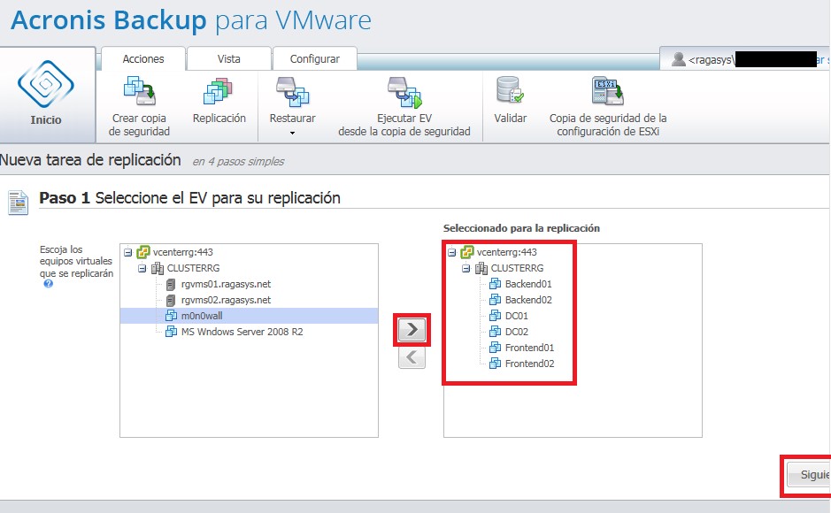 Replicación de máquinas virtuales con Acronis Backup for VMware 9 ...