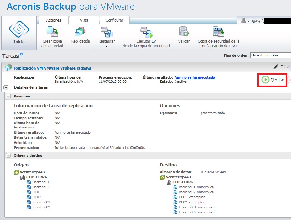 Replicación de máquinas virtuales con Acronis Backup for VMware 9 ...