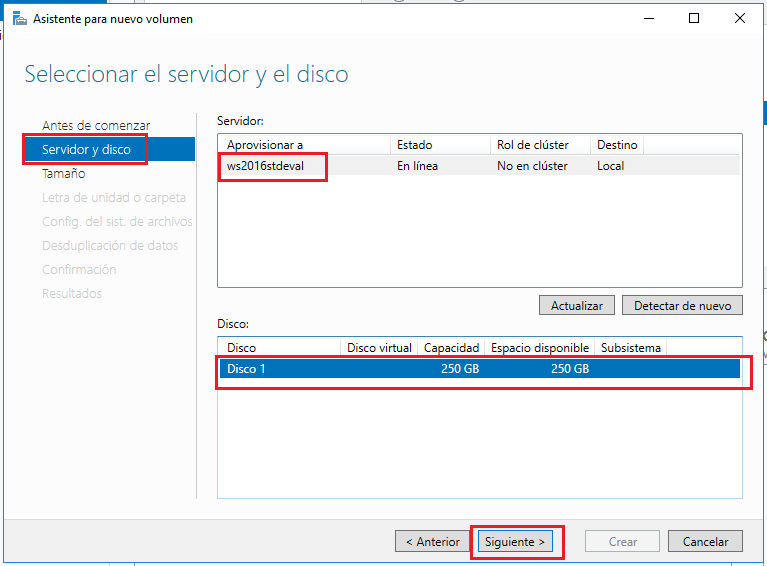 Administración de discos en MS Windows Server 2016 con el Administrador ...