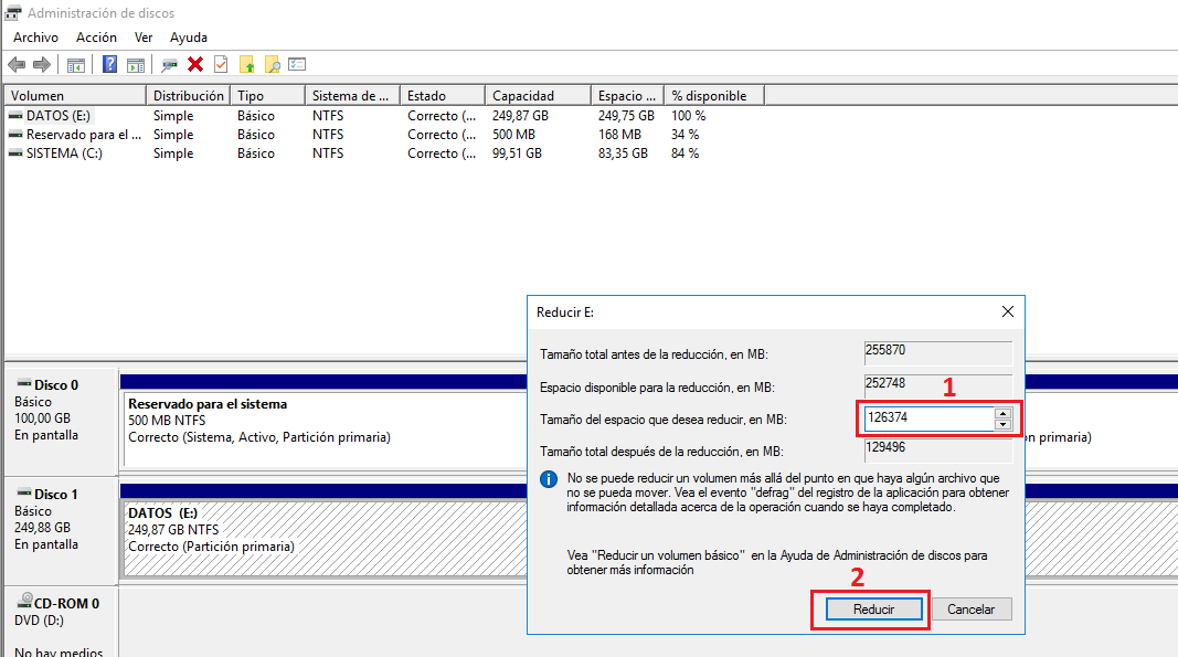 Administración de discos en MS Windows Server 2016 con el Administrador ...