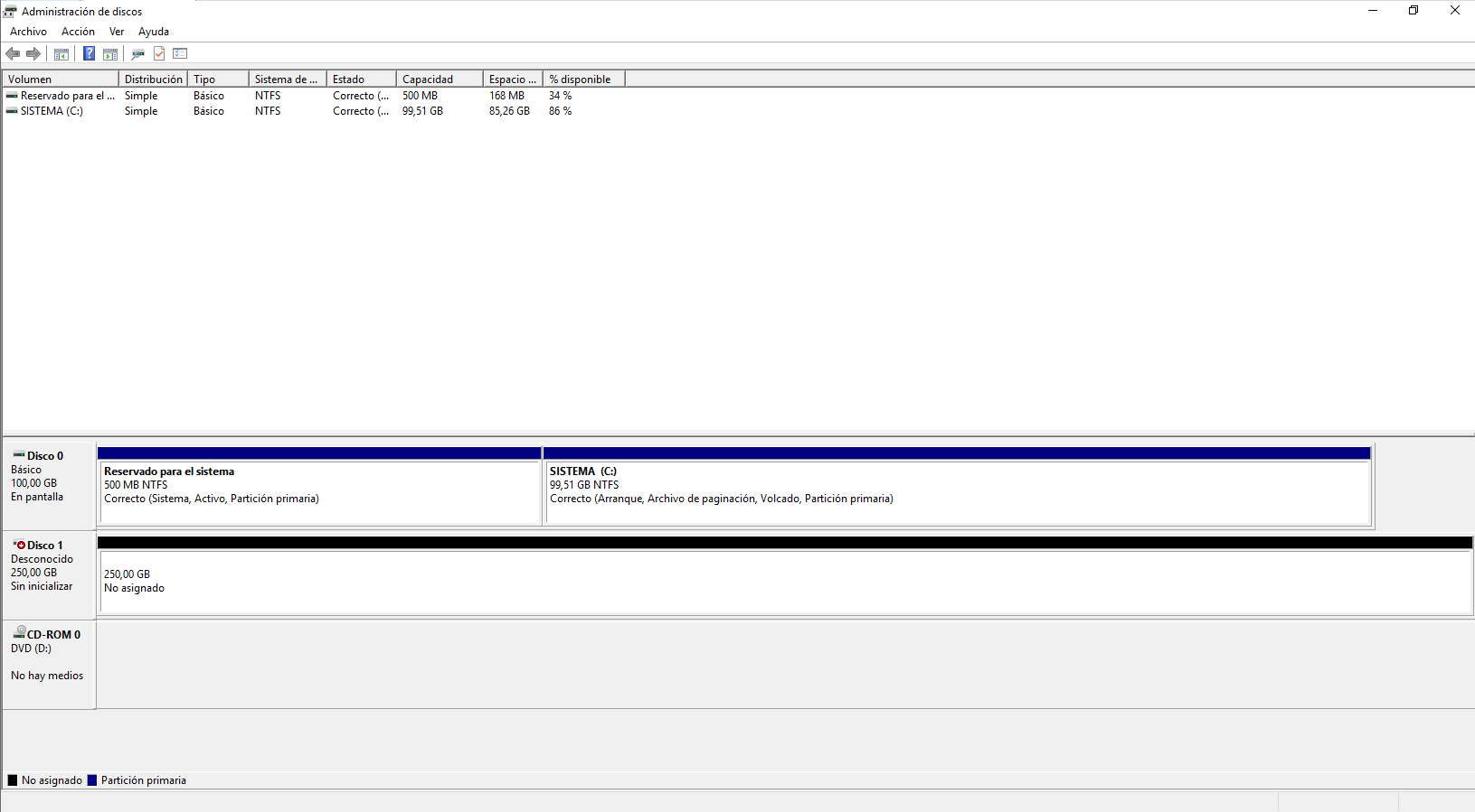 Administración de discos en MS Windows Server 2016 con el Administrador ...