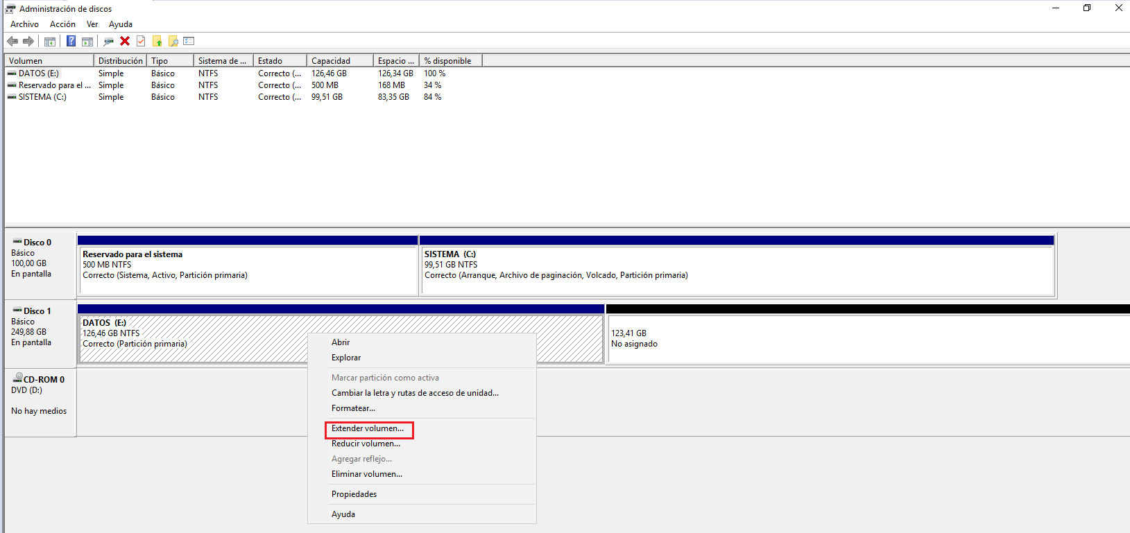Administración de discos en MS Windows Server 2016 con el Administrador ...