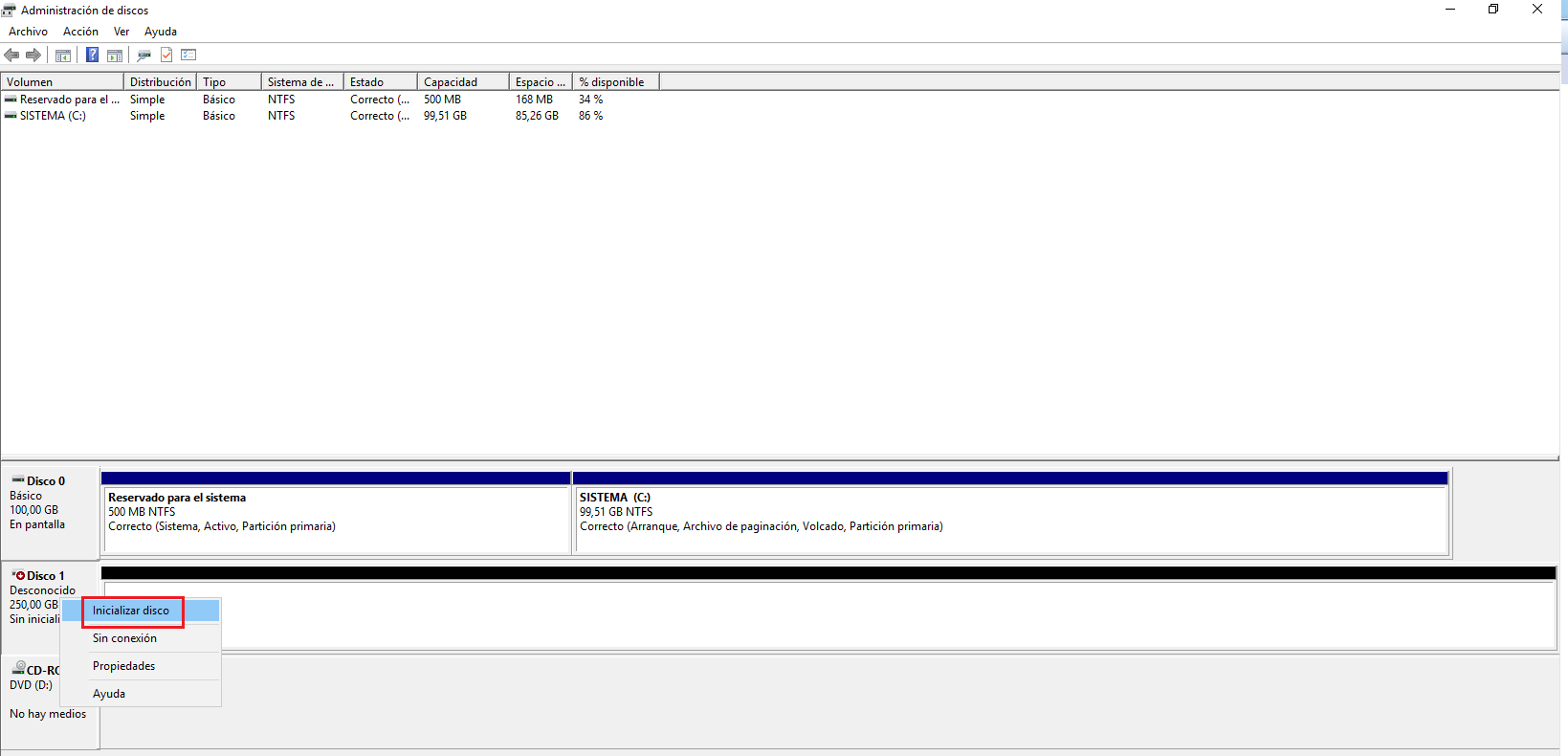 Administración de discos en MS Windows Server 2016 con el Administrador ...