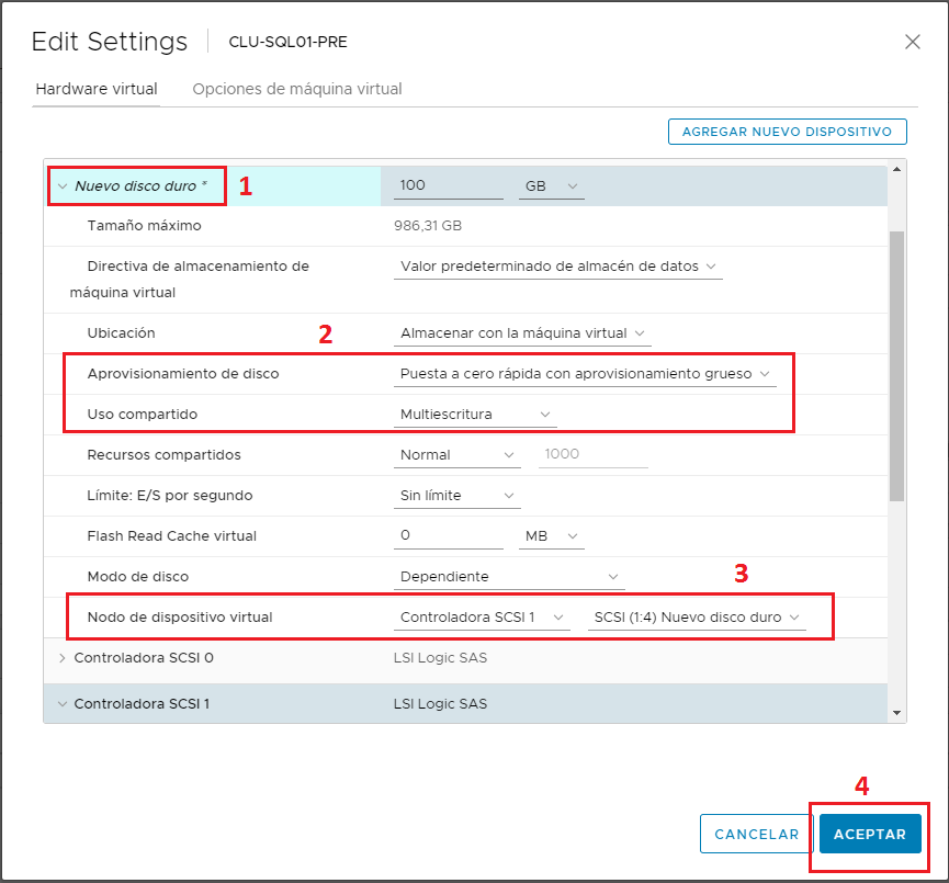 Configurar disco multiescritura en VMware vSphere para Cluster ...