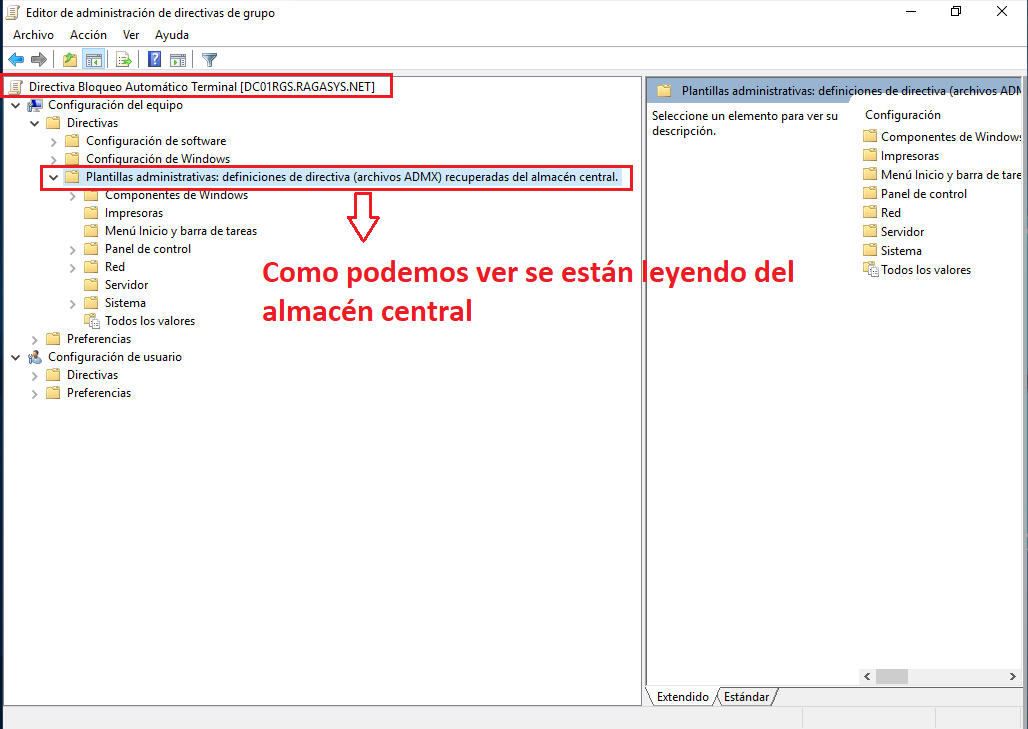 Configurar GPO Central Store – RAGASYS SISTEMAS
