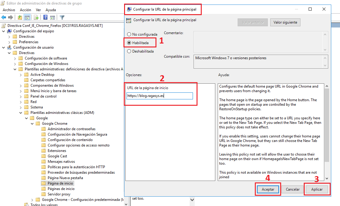 GPO para configurar página de inicio en Internet Explorer, Google ...