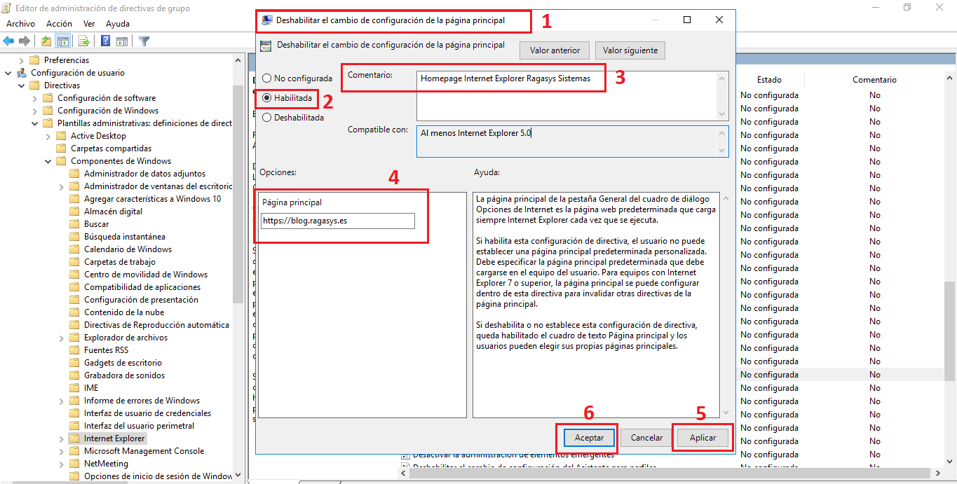 GPO para configurar página de inicio en Internet Explorer, Google ...