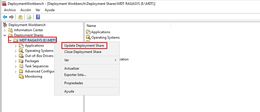 MDT – Crear Deployment Share y Configuraciones iniciales – RAGASYS SISTEMAS