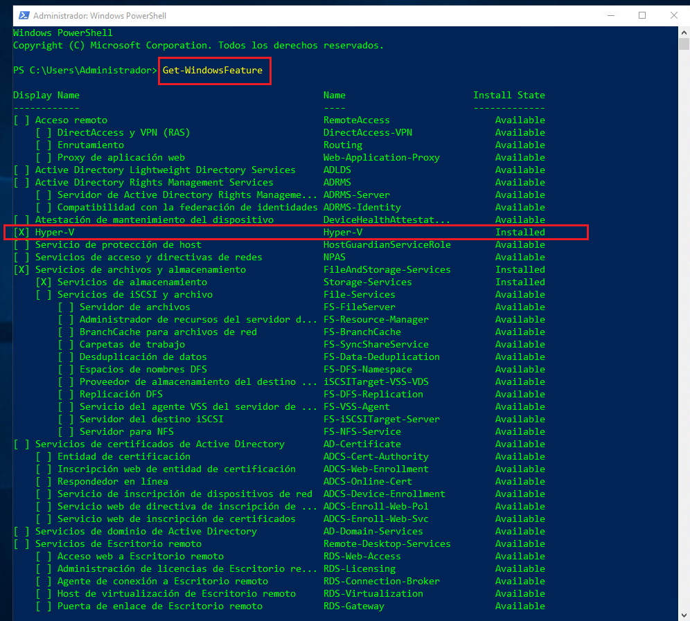 Instalar el rol de Hyper-V con PowerShell en MS Windows Server 2019 ...