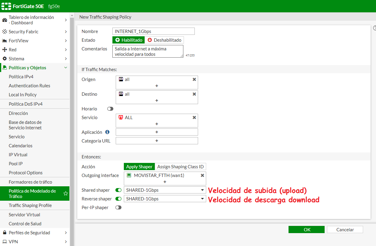 Configuración Fortigate – Limitar ancho de banda con Traffic Shaping ...