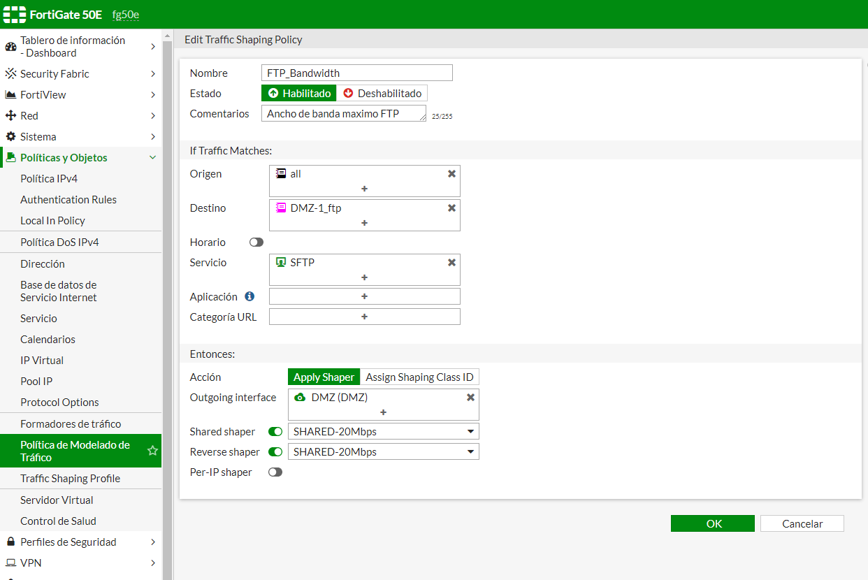 Configuración Fortigate – Limitar ancho de banda con Traffic Shaping ...