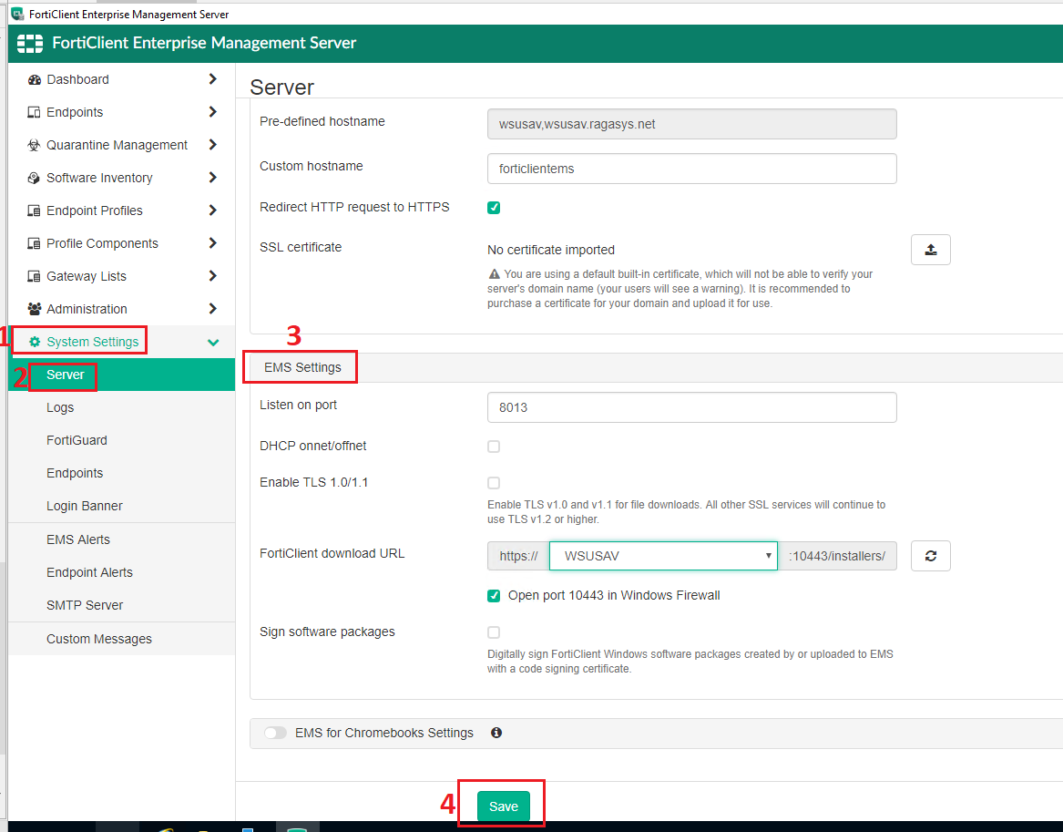 Configuraciones iniciales Forticlient Enterprise Management Server (EMS ...