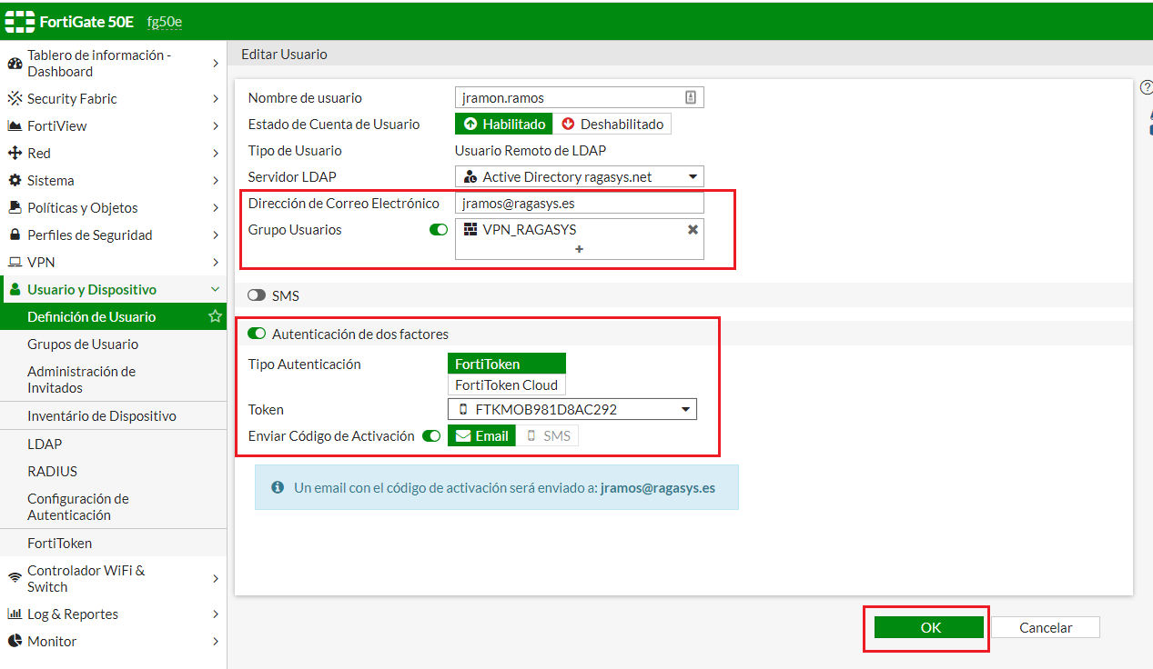 Fortigate SSL VPN con segundo factor de autenticación usando Fortitoken ...