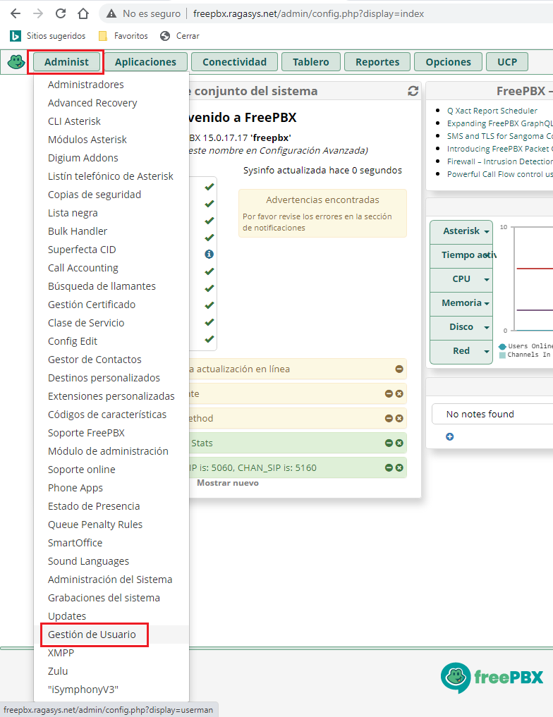 FreePBX – Panel de Control de Usuario (UCP) – RAGASYS SISTEMAS