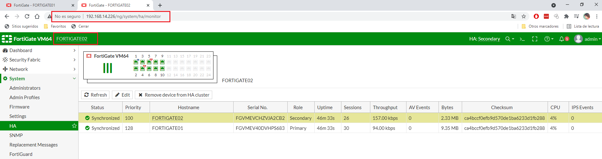 Fortigate – HA – Interfaces Virtuales Para Management – RAGASYS SISTEMAS