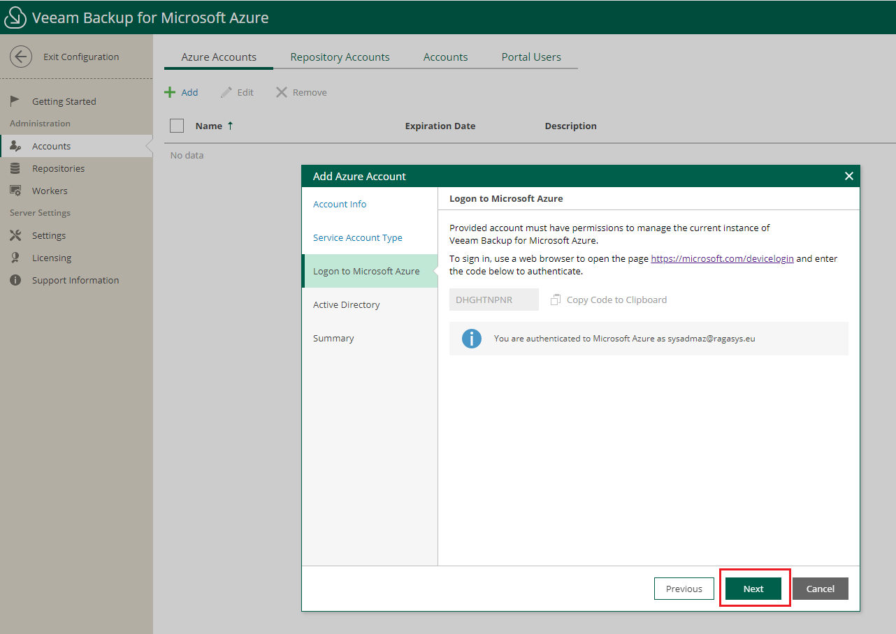Veeam Backup for Microsoft Azure – Configuración – RAGASYS SISTEMAS