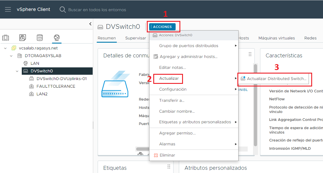 Actualizar versión de un Virtual Switch Distribuido en VMware vSphere 8 ...