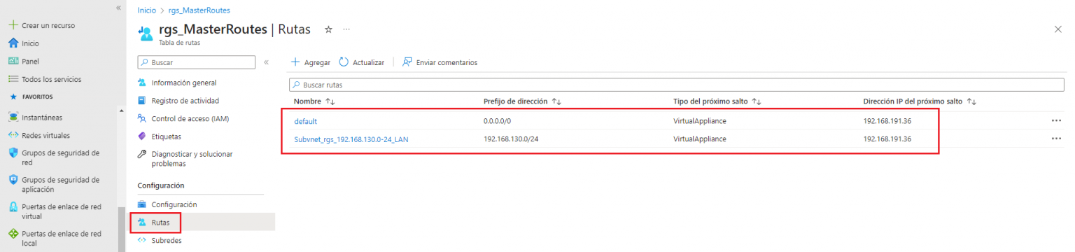 Desplegar y configurar tabla de rutas en Azure – RAGASYS SISTEMAS