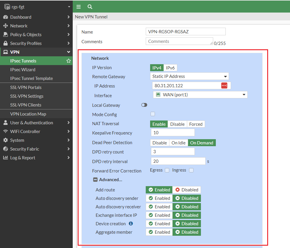 VPN site to site IPSEC entre Fortigate on-premise y Fortigate Azure ...