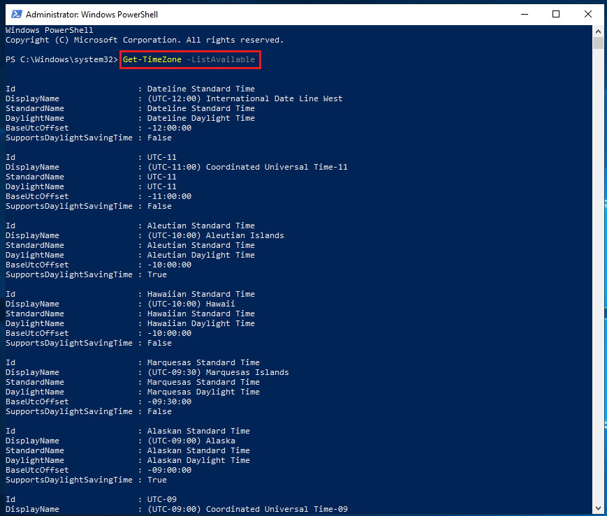 Cambiar la zona horaria con PowerShell – RAGASYS SISTEMAS