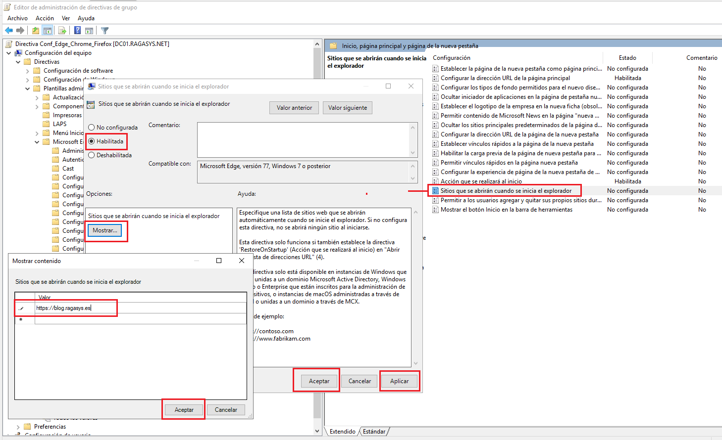 GPO para configurar página de inicio en Microsoft Edge, Google Chrome y ...