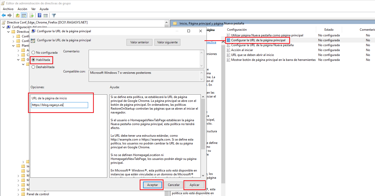 GPO para configurar página de inicio en Microsoft Edge, Google Chrome y ...