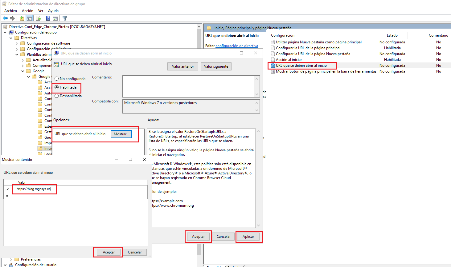 GPO para configurar página de inicio en Microsoft Edge, Google Chrome y ...