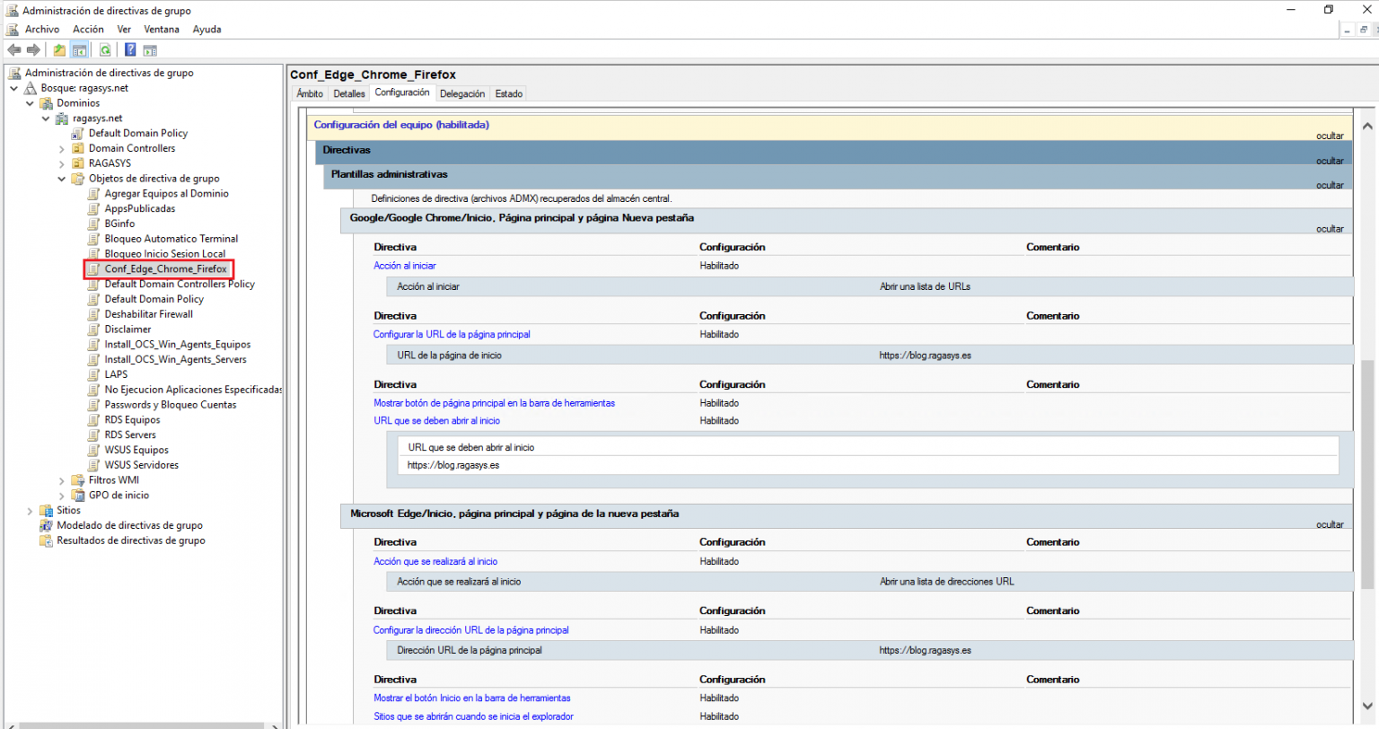 GPO para configurar página de inicio en Microsoft Edge, Google Chrome y ...