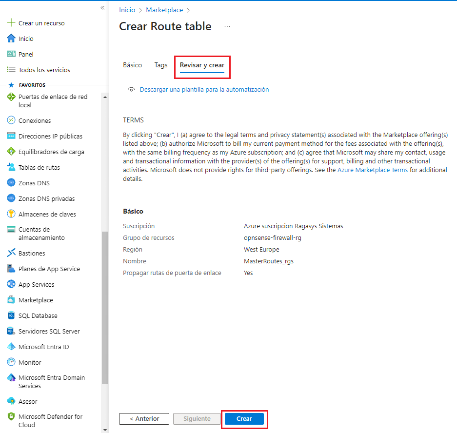 Desplegar y configurar tabla de rutas UDR en Azure – RAGASYS SISTEMAS