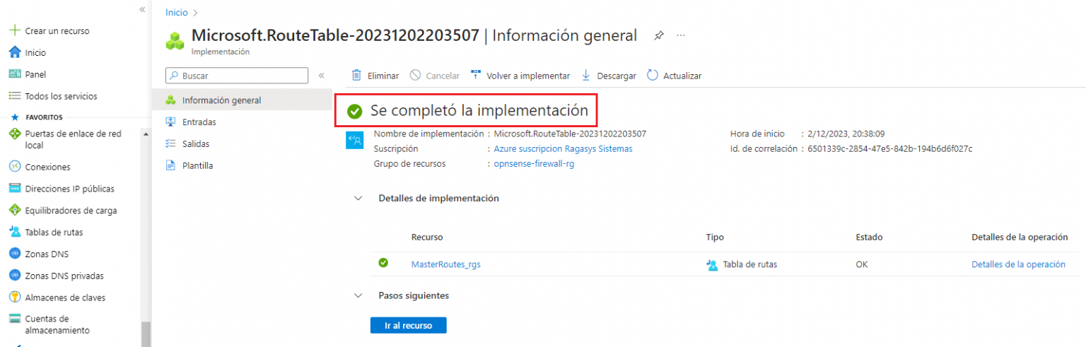 Desplegar y configurar tabla de rutas UDR en Azure – RAGASYS SISTEMAS