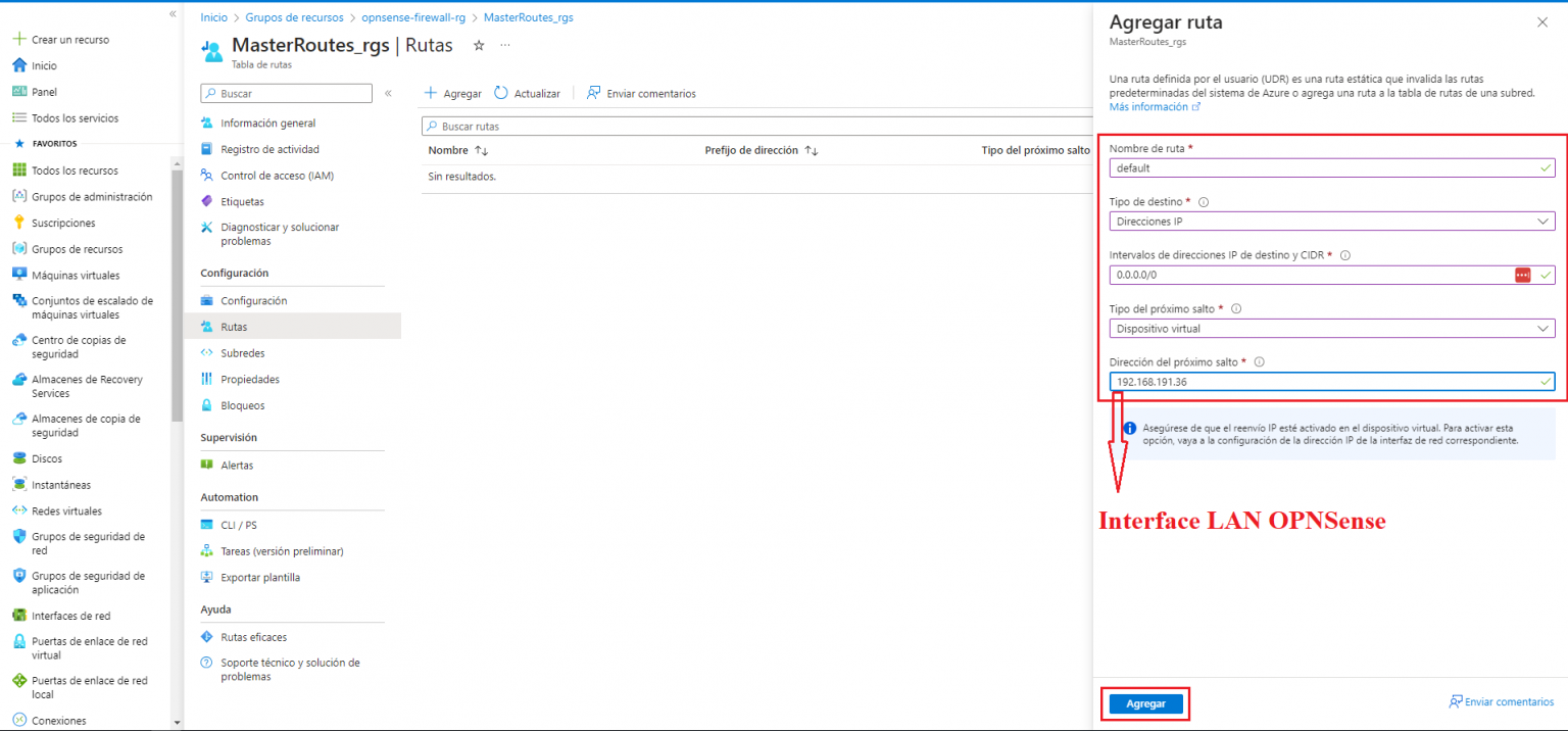 Desplegar y configurar tabla de rutas UDR en Azure – RAGASYS SISTEMAS
