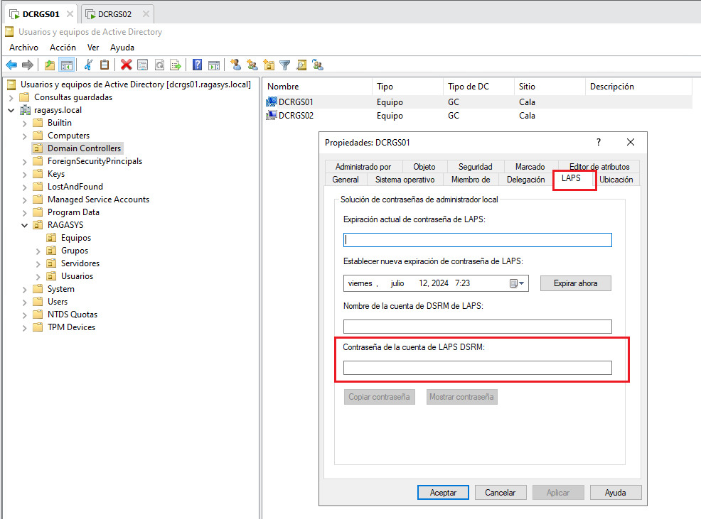 Configurar Windows LAPS para contraseña DSRM de Active Directory ...