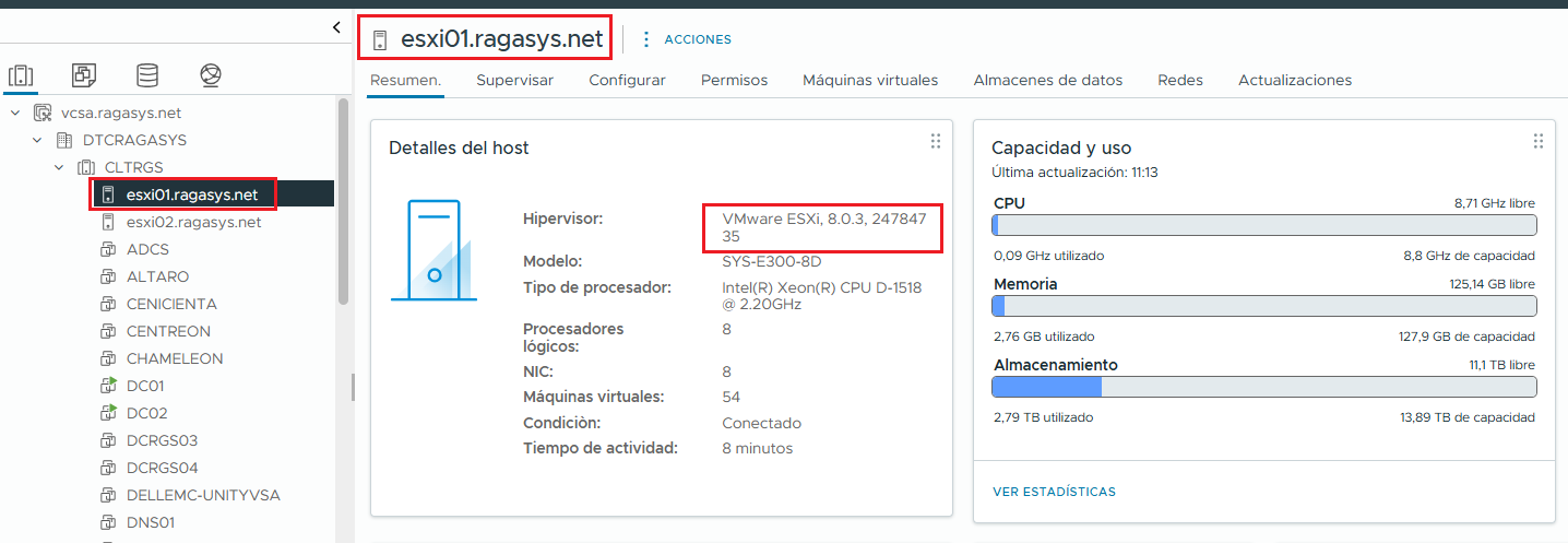 Actualizar VMware vSphere ESXi 8.0 Update 3e a 8.0 Update 3f con ESXCLI ...